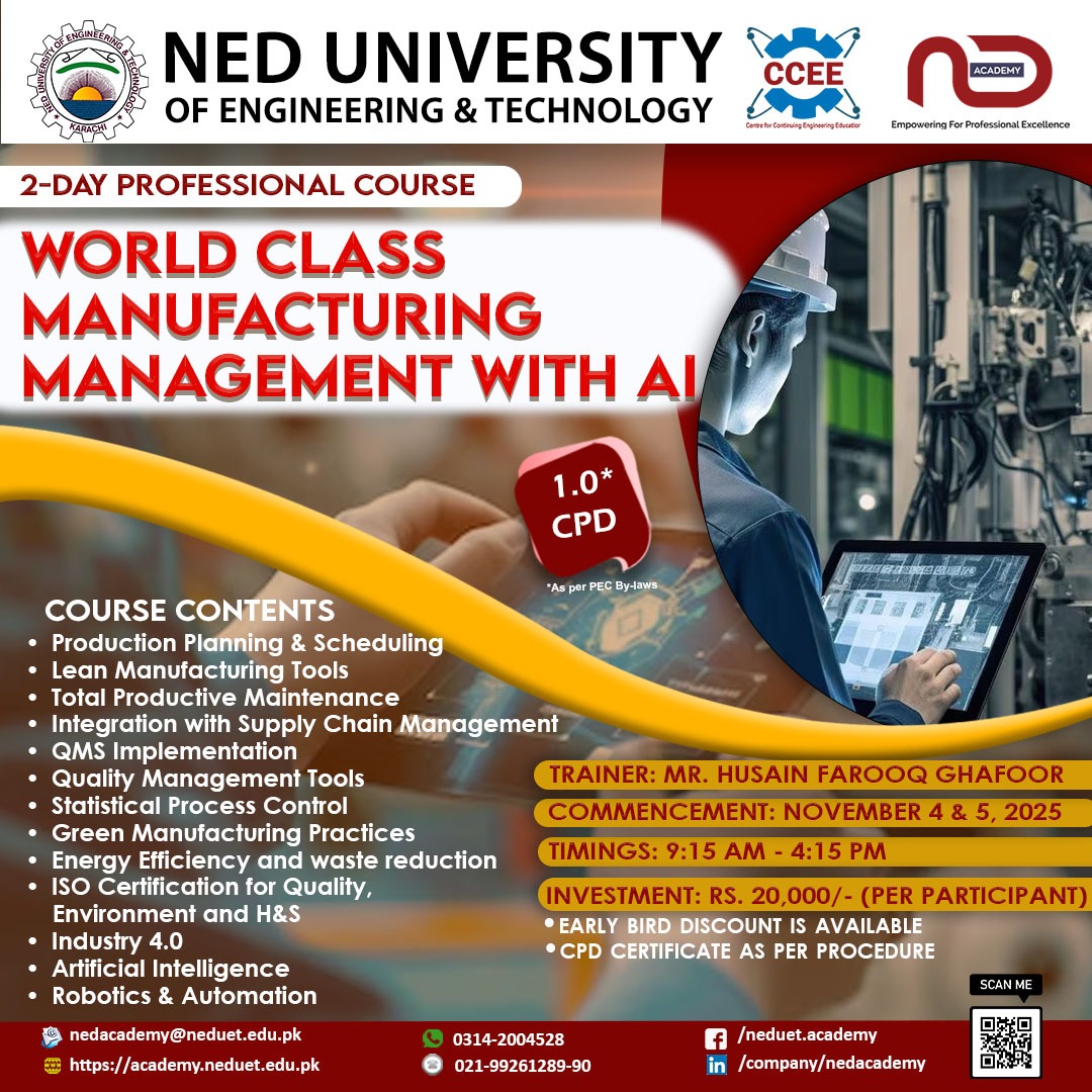 World Class Manufacturing Management With AI | NED Academy - CCEE | CMPP | PTMC